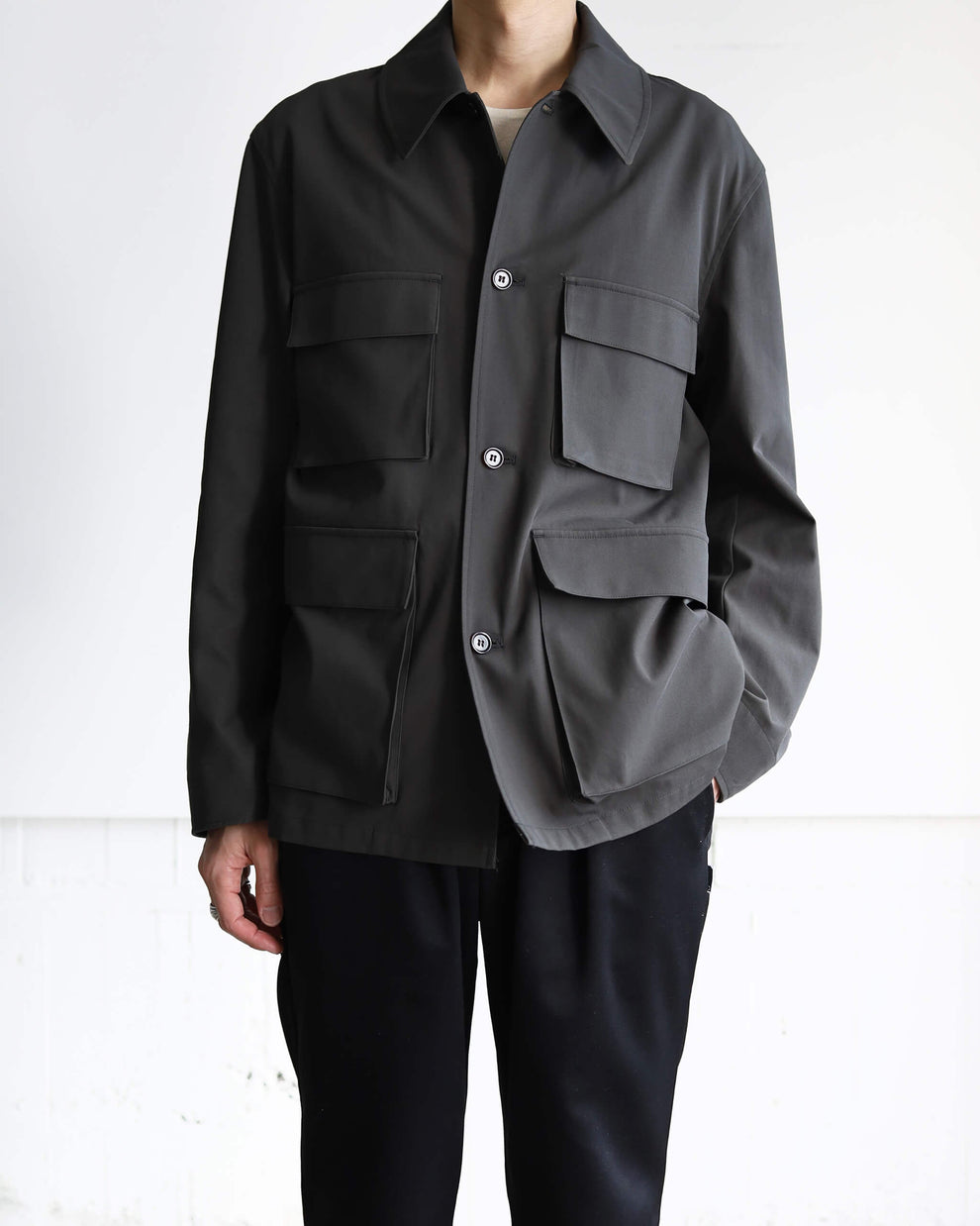 MARKAWARE 4POCKETS JACKET ORGANIC COTTON VOILE YARN TWILL "DARK OLIVE" -MORLS-